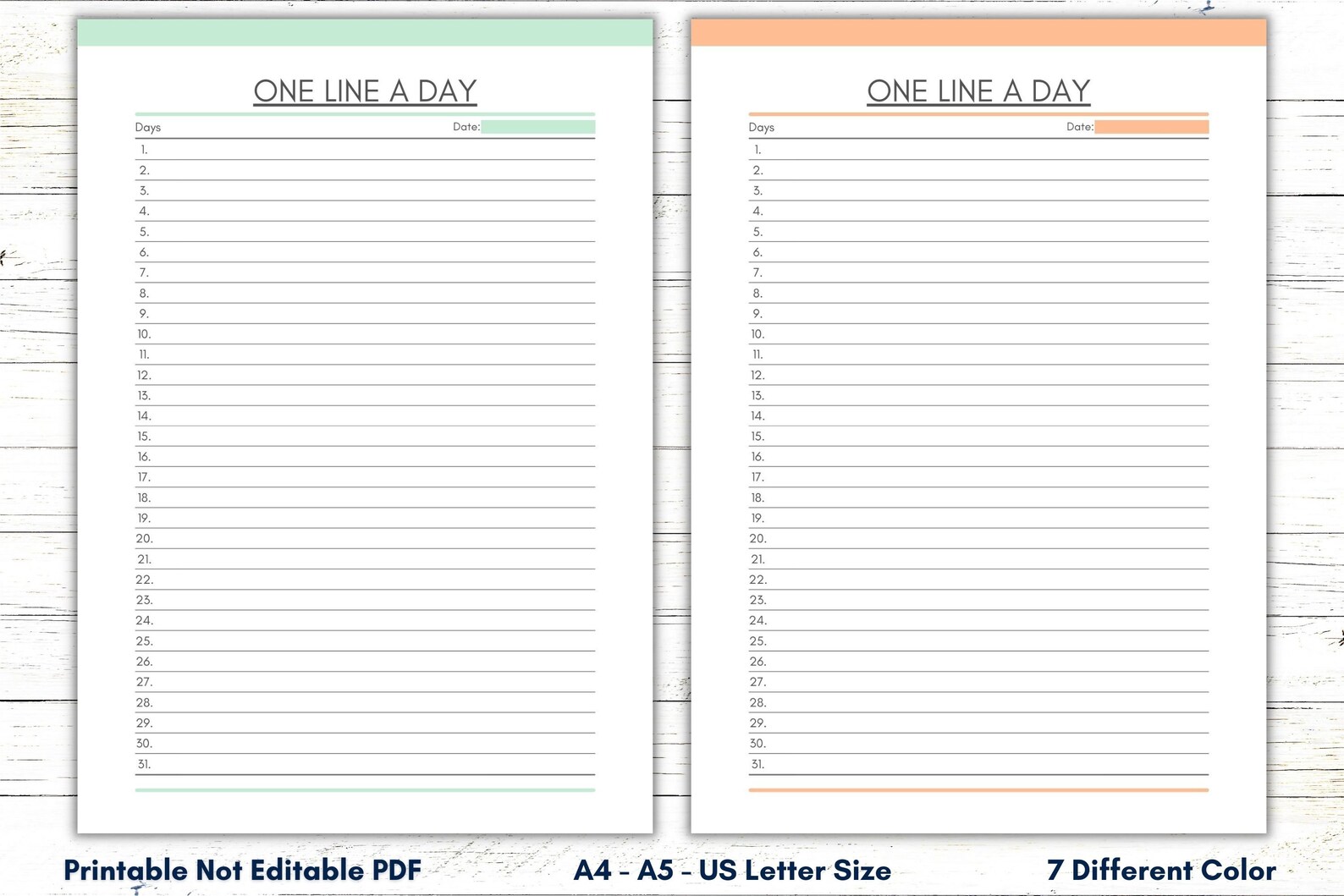 Printable One Line A Day Template, Monthly Planner (PDF) - Etsy