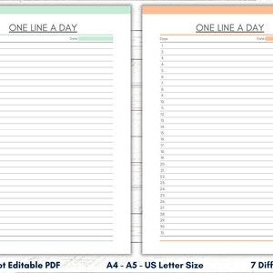Printable One Line A Day and Month at A Glance Template, PDF Monthly ...