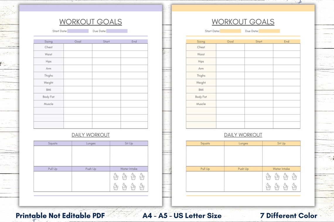 Printable Workout Goals Printable Workout Planner Workout - Etsy