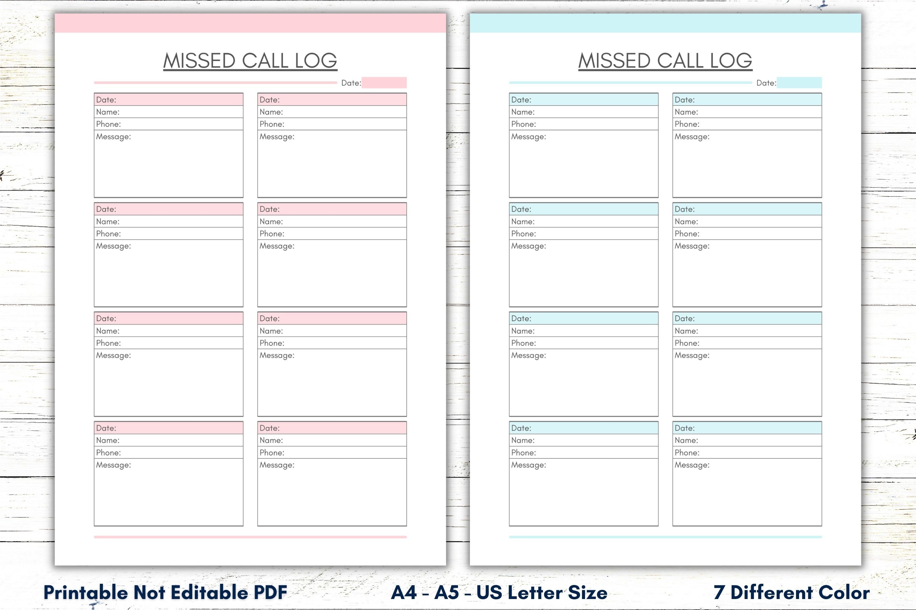 Printable Missed Call Log, Calls Log Template, Calls to Return Sheet ...
