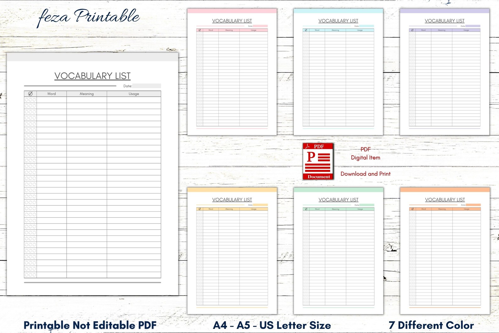 Printable Vocabulary List, Language Learning Planner Sheet, Language ...