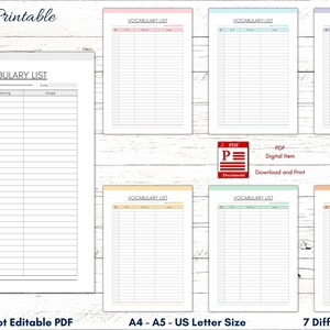 Printable Vocabulary List, Language Learning Planner (PDF) - Etsy