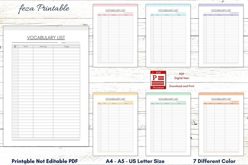 Printable Vocabulary List, Language Learning Planner Sheet, Language ...