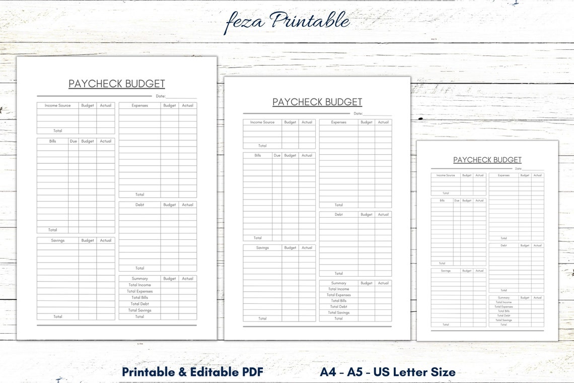 Paycheck Budget Printable Template, Paycheck Budget Planner Editable ...