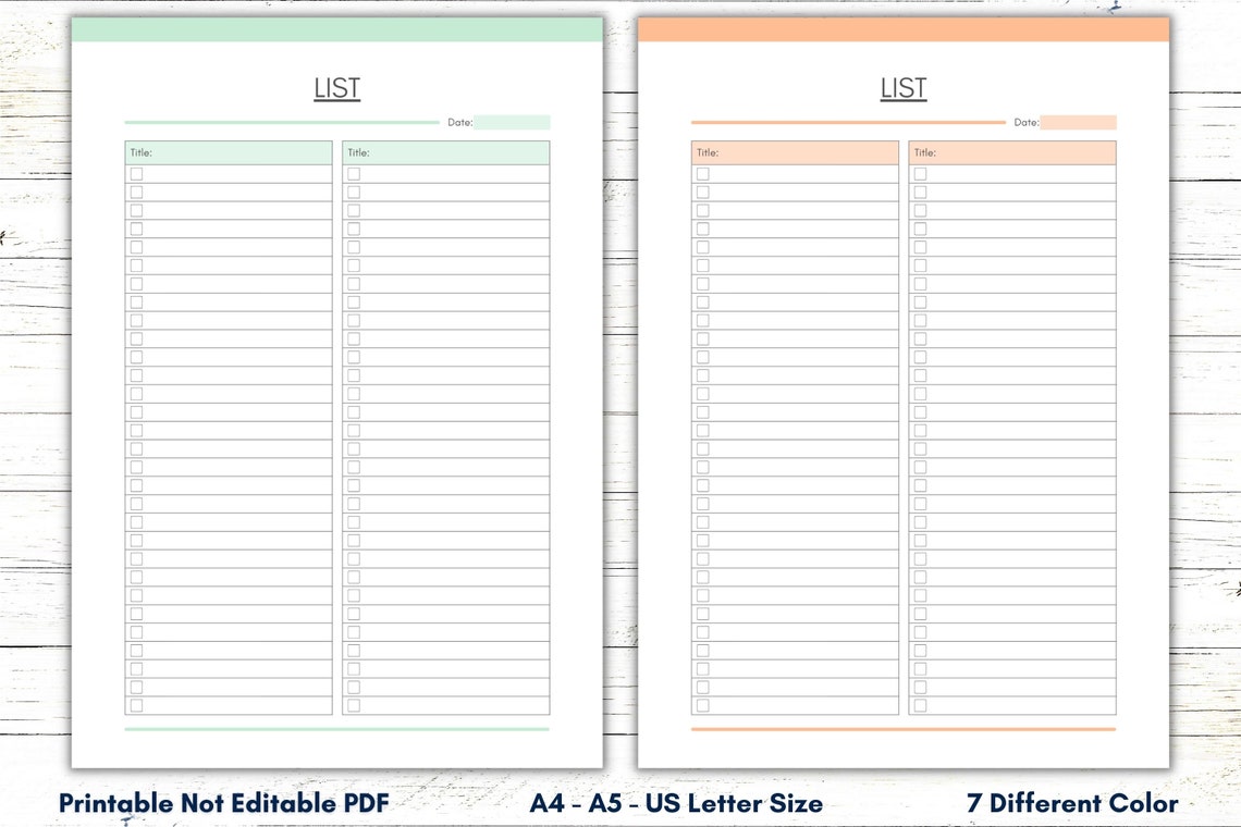Blank List Template Printable Blank Checklist, Daily Weekly Yearly ...