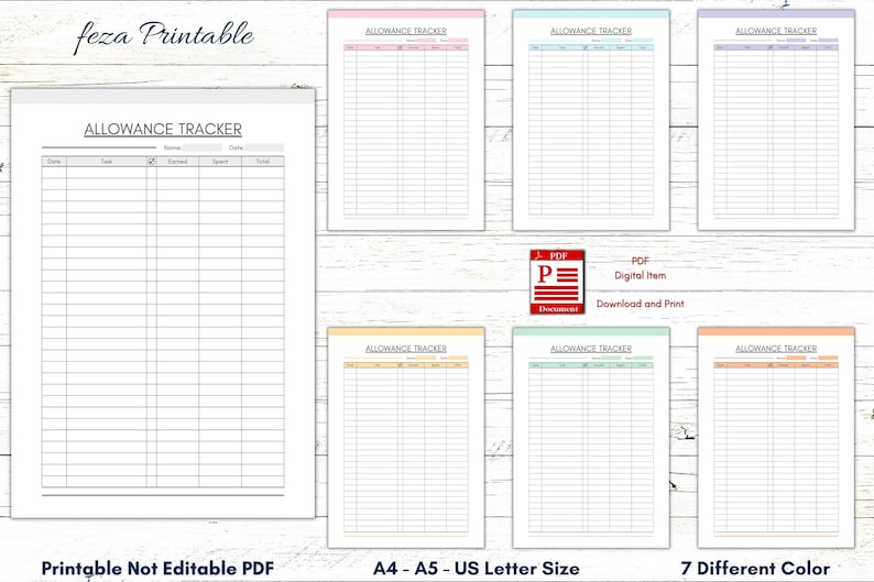 Allowance Earning Chart Printable, Childrens Allowance Log, Kids ...