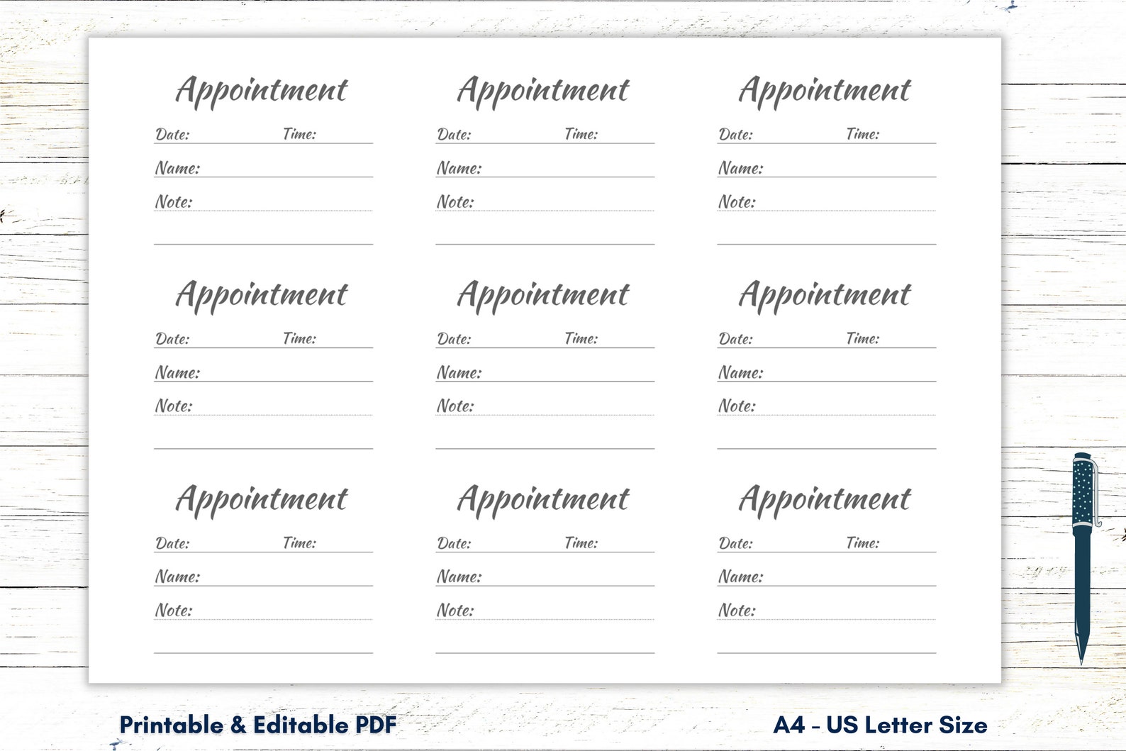 Appointment Card Template, Appointment Card Printable, Appointment ...