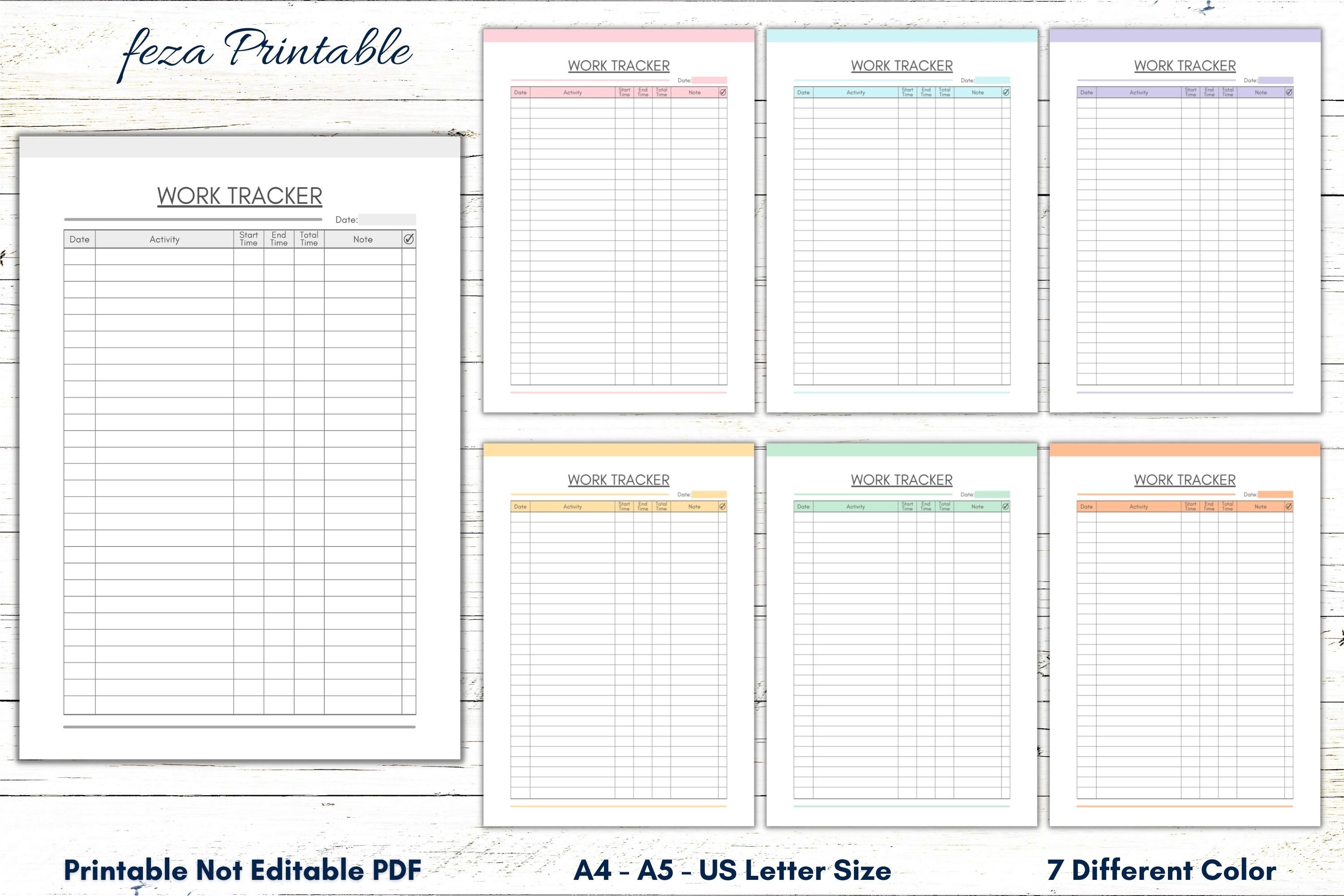 Printable Work Tracker, Work Log, Time Tracker, Time Planner, Time Log ...