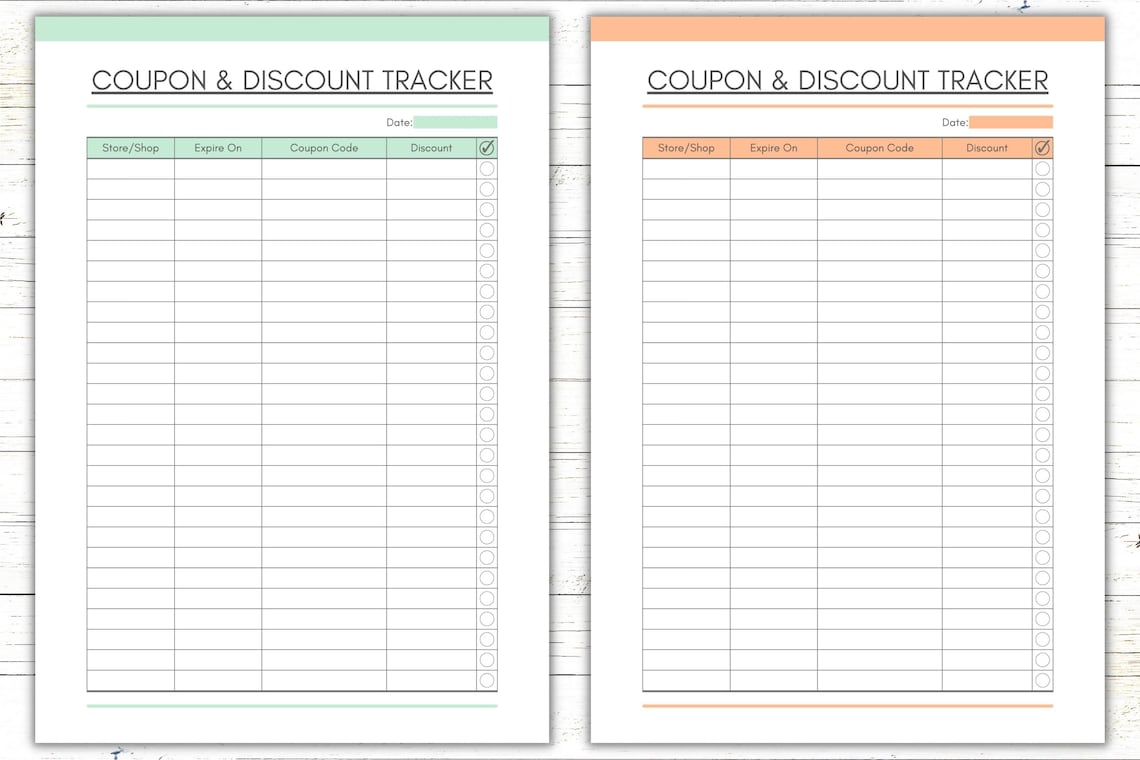 Printable Coupon Code Tracker, Coupon Organizer, Discount Tracker ...