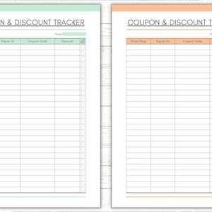 Printable Coupon Code Tracker, Coupon Organizer, Discount Tracker ...