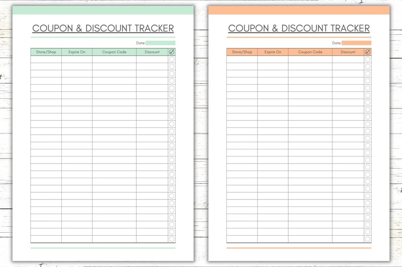 Printable Coupon Code Tracker, Coupon Organizer, Discount Tracker ...