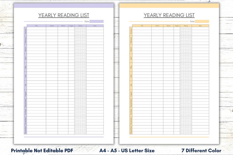 Yearly Reading List Printable Template Reading Journal - Etsy