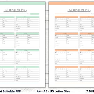 Printable English Verbs Practice Sheet, English Study Planner Template ...