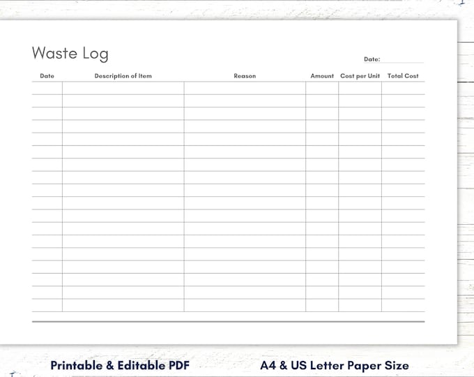 Waste Log Printable, Food Waste Tracker, Waste Tracker Template ...