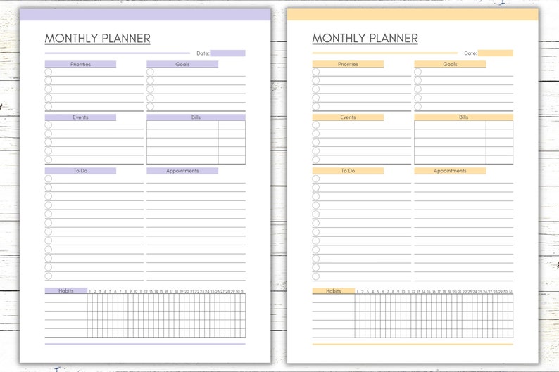 Printable Monthly Planner, PDF Monthly Calendar, PDF Monthly Organizer ...