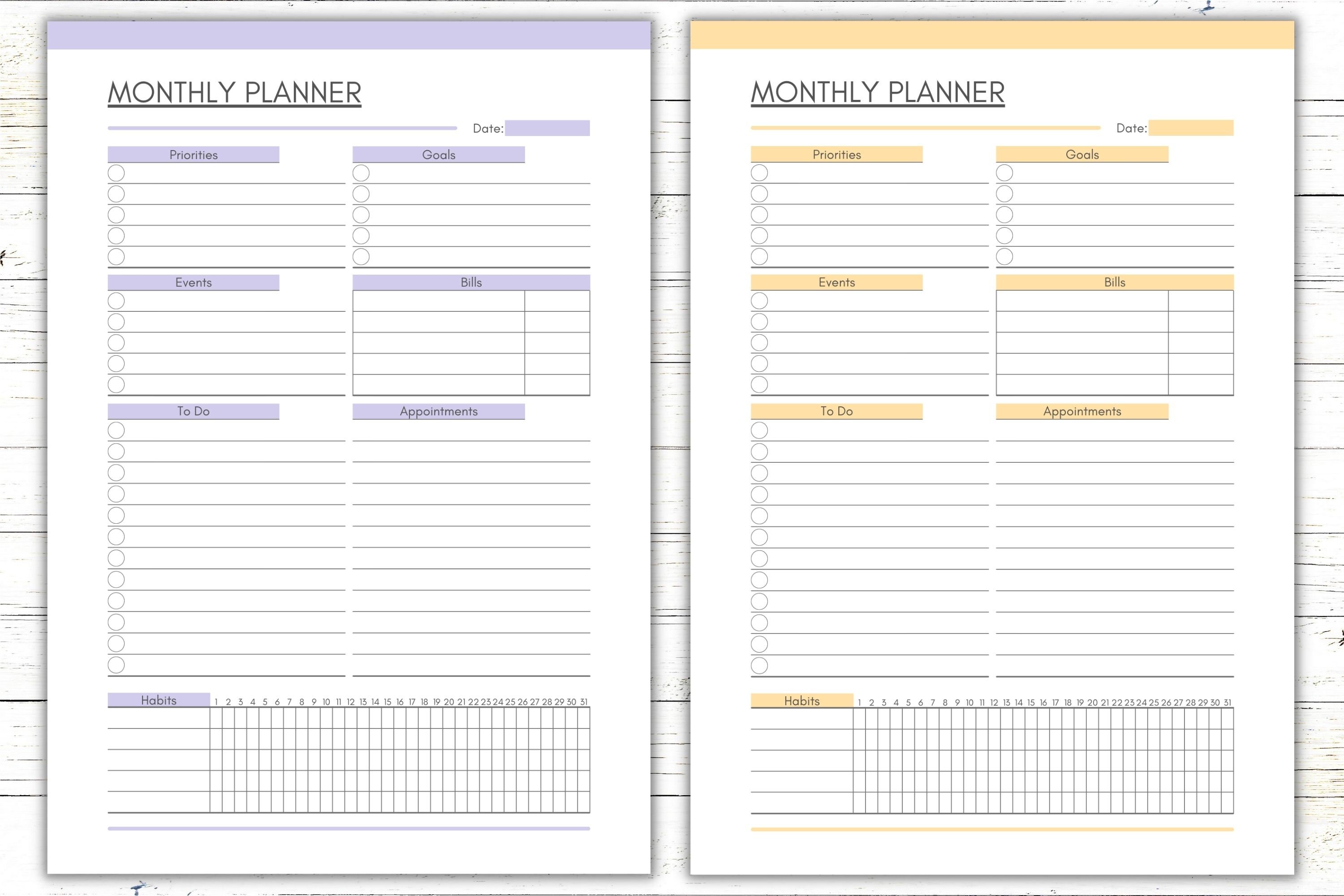 Printable Monthly Planner, PDF Monthly Calendar, PDF Monthly Organizer ...