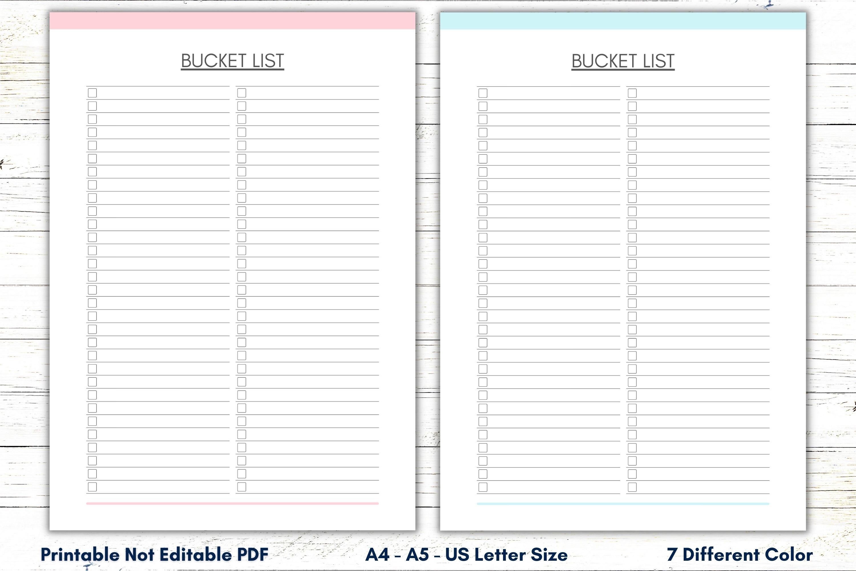 Bucket List Printable Template, Bucket List Sheet, Bucket List Bullet ...
