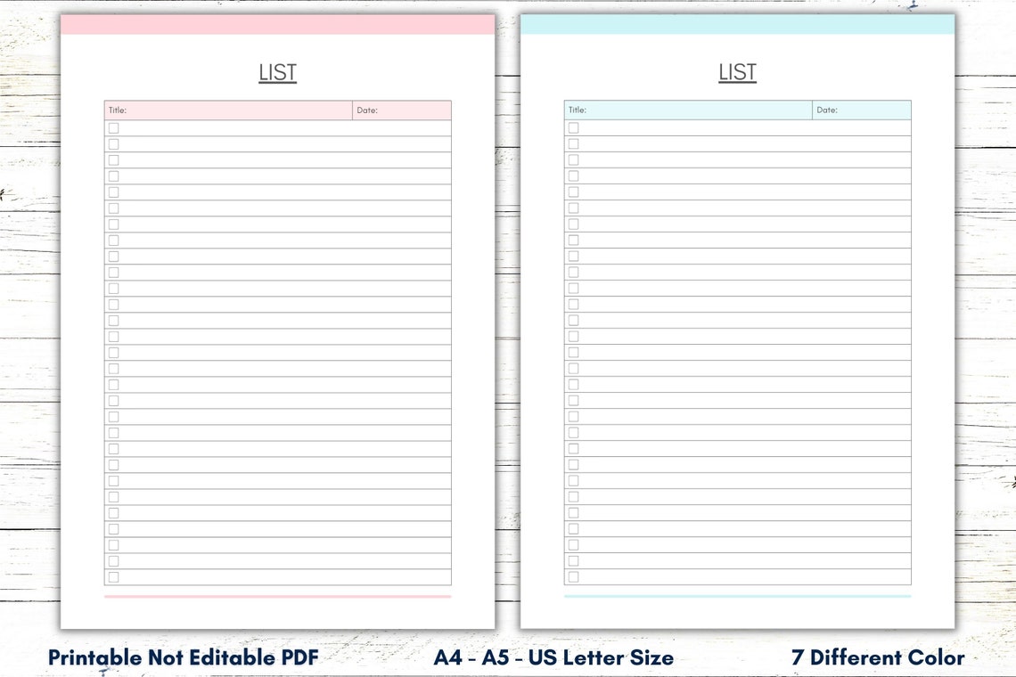 Blank List Template Printable Blank Checklist, Daily Weekly Yearly ...