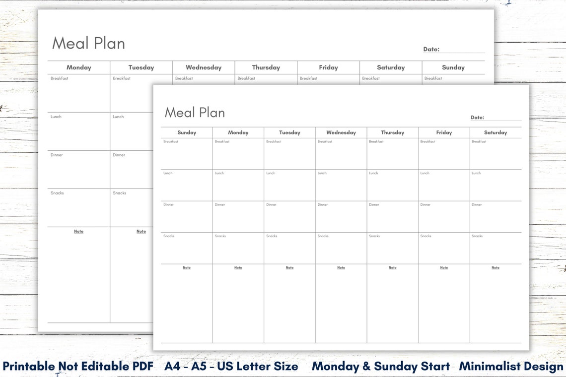 Printable Weekly Meal Planner Template, Meal Tracker, Meal Journal ...