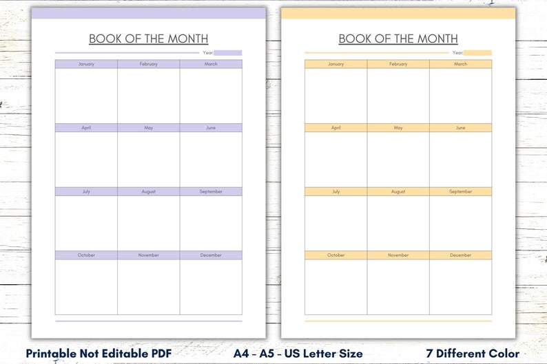 Book of the Month Template, Reading Bullet Journal (PDF) - Etsy