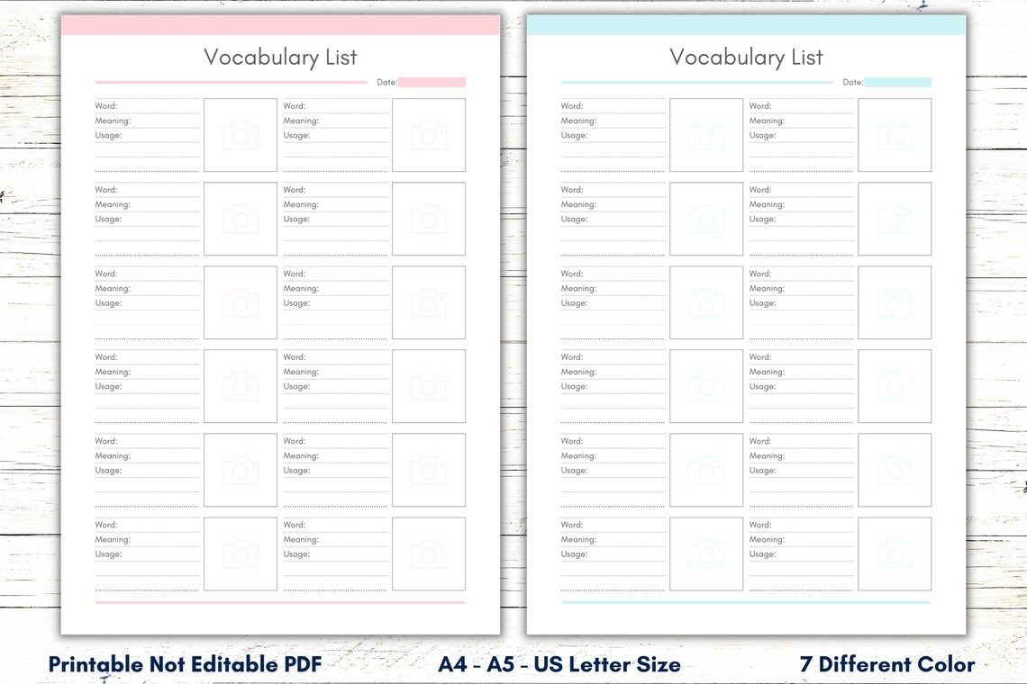 Printable Vocabulary List, Vocabulary Log, Vocabulary Journal ...