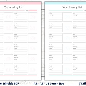 Printable Vocabulary List, Vocabulary Log, Vocabulary Journal ...