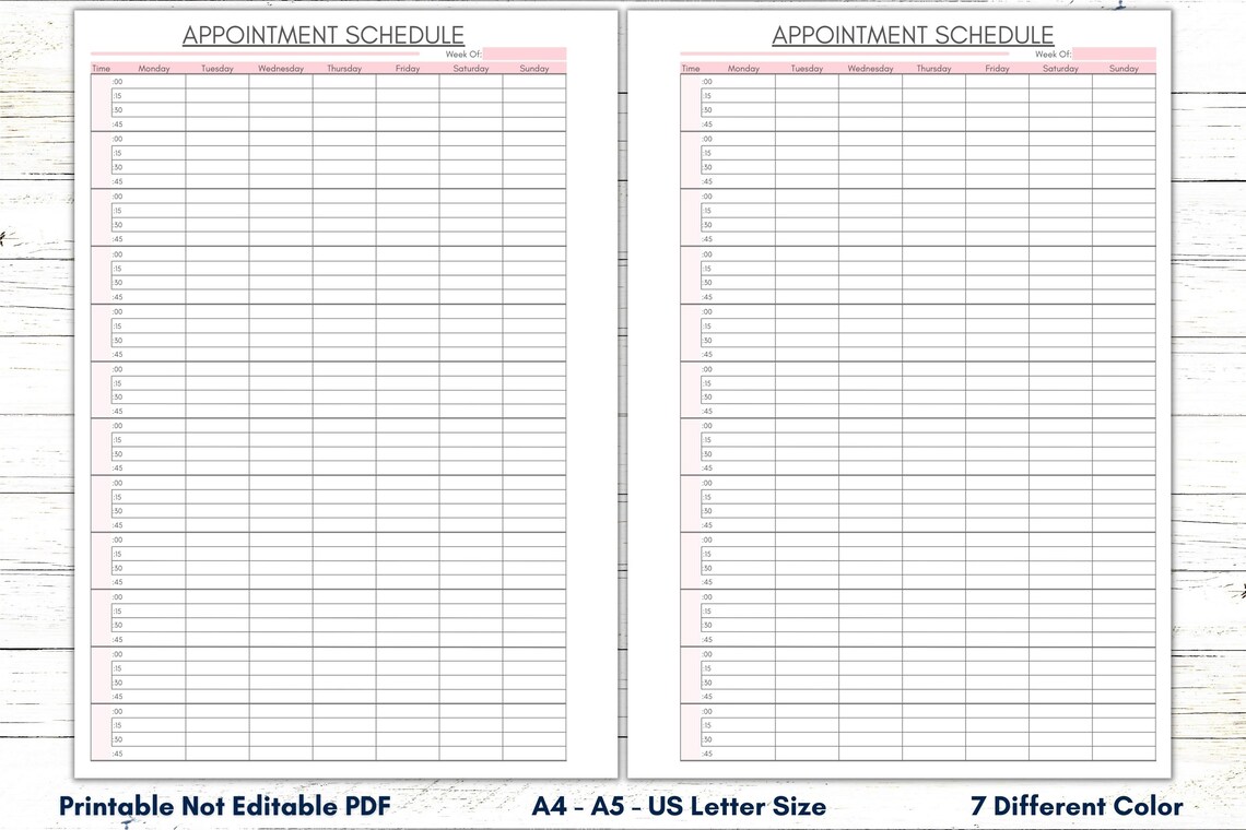 Appointment Schedule Printable Template, Daily, Weekly Appointment ...