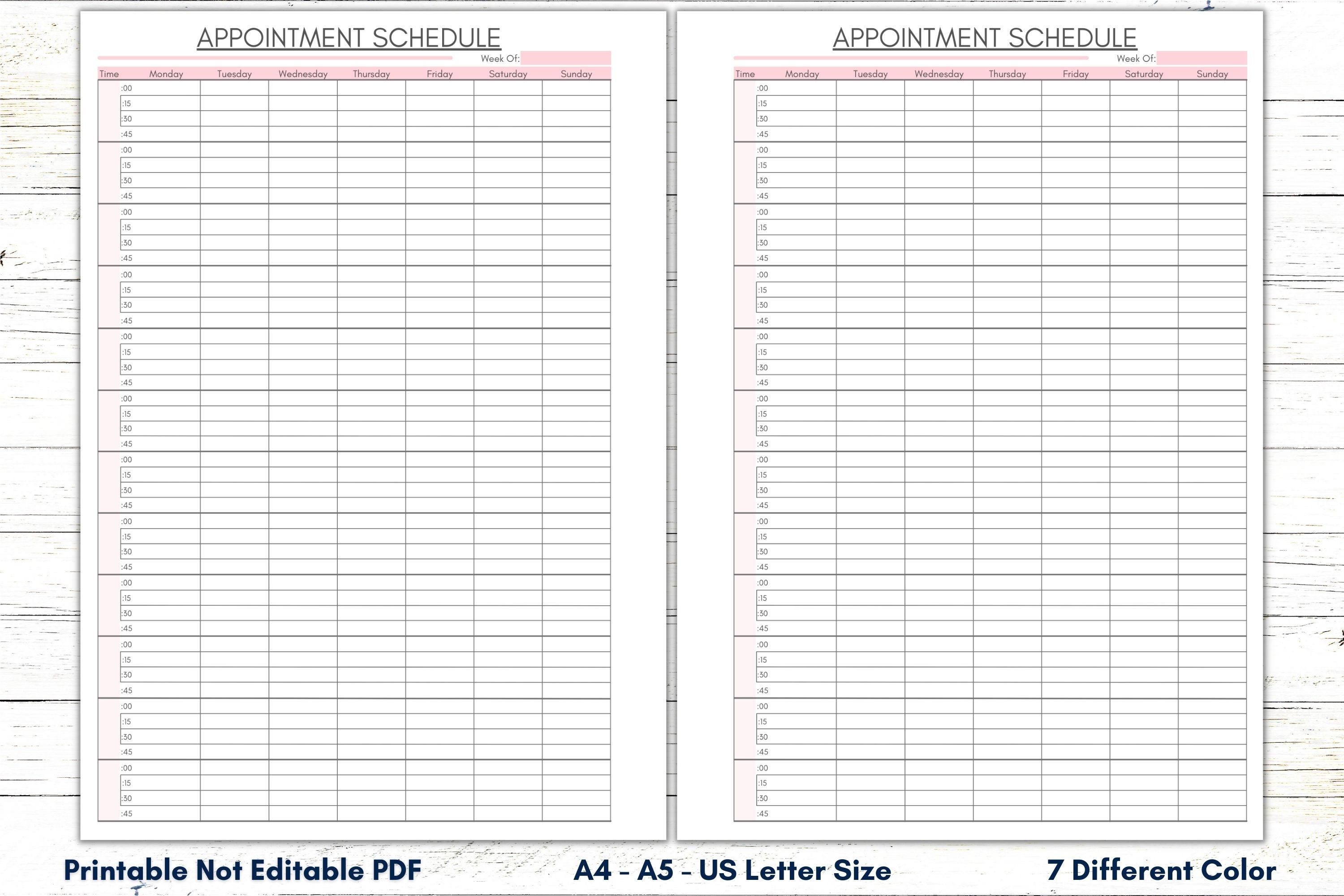 Appointment Schedule Printable Template, Daily, Weekly Appointment ...