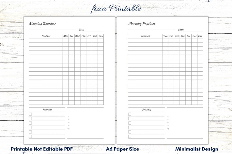A6 Morning Routine Printable, Morning Routine Chart, Morning Routine ...