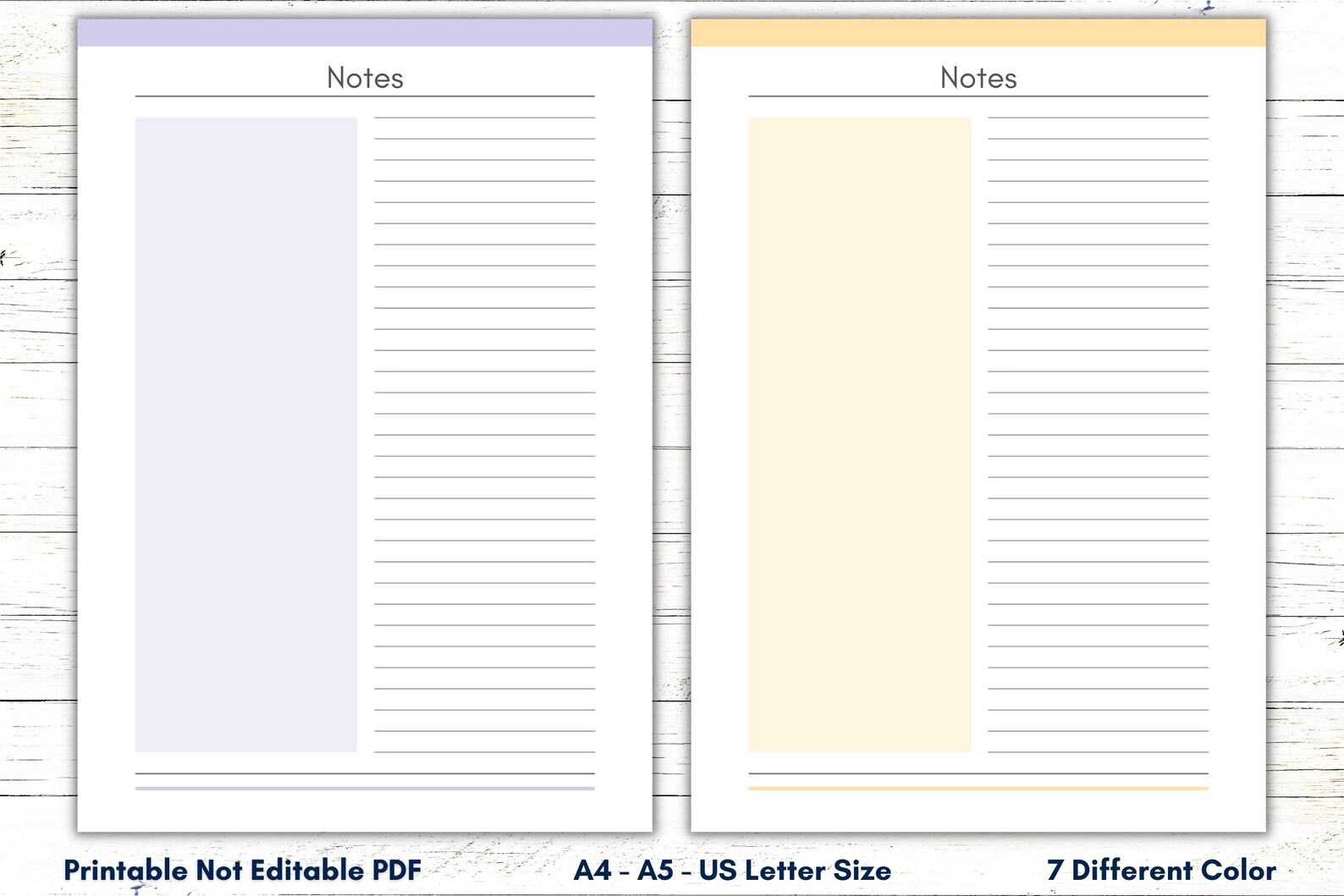 Printable Lined Note Pages Template, Lined Note Page, Colored Note Page ...