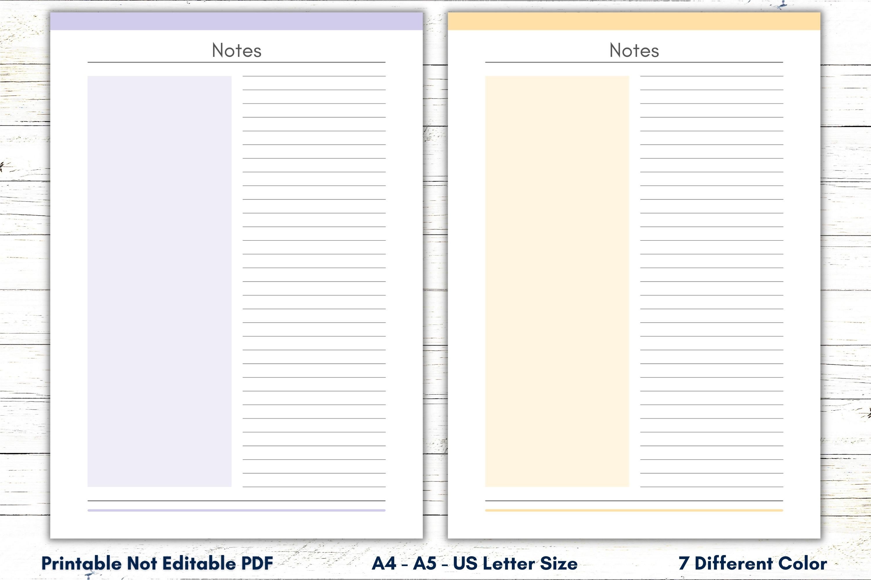 Printable Lined Note Pages Template, Lined Note Page, Colored Note Page ...
