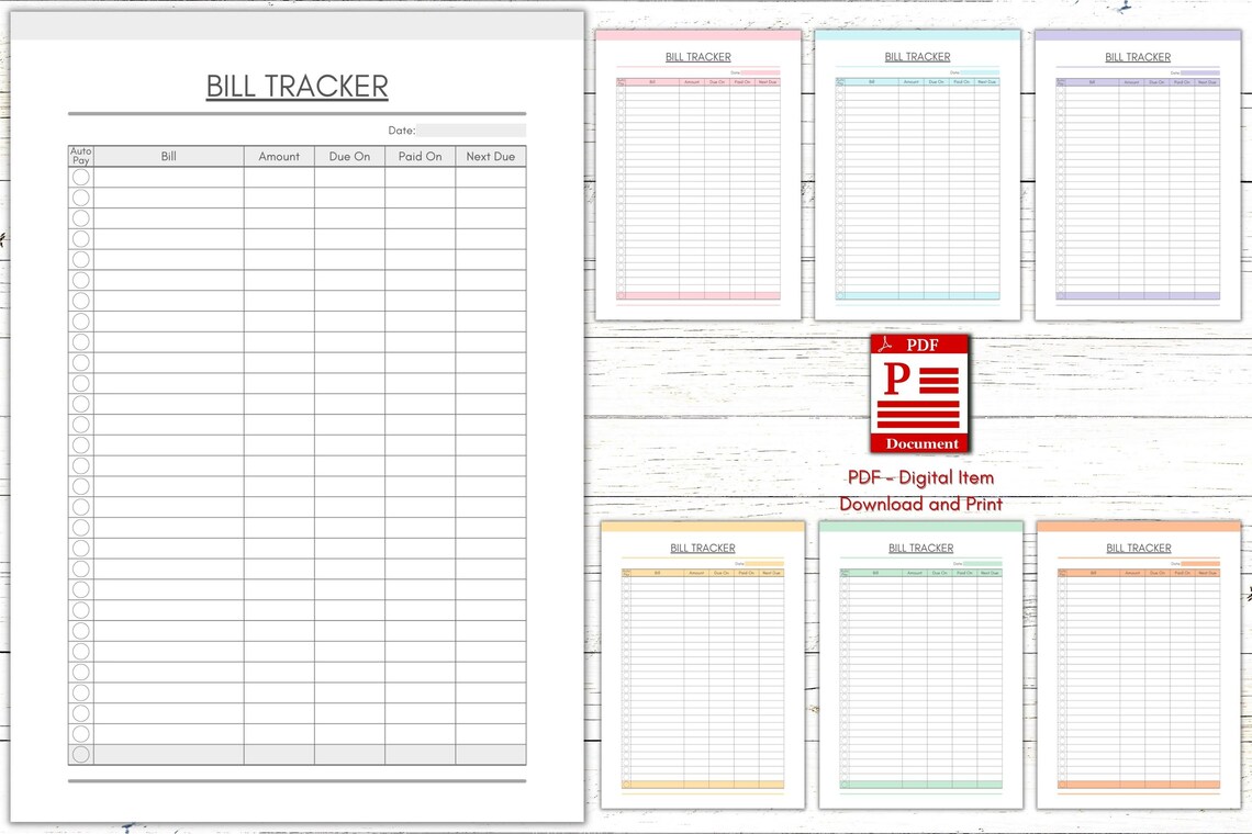 Printable Bill Payment Sheet, Monthly Bills Record, Bill Tracking Sheet ...