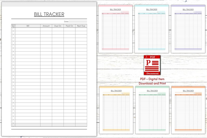 Printable Bill Payment Sheet, Monthly Bills Record, Bill Tracking Sheet ...