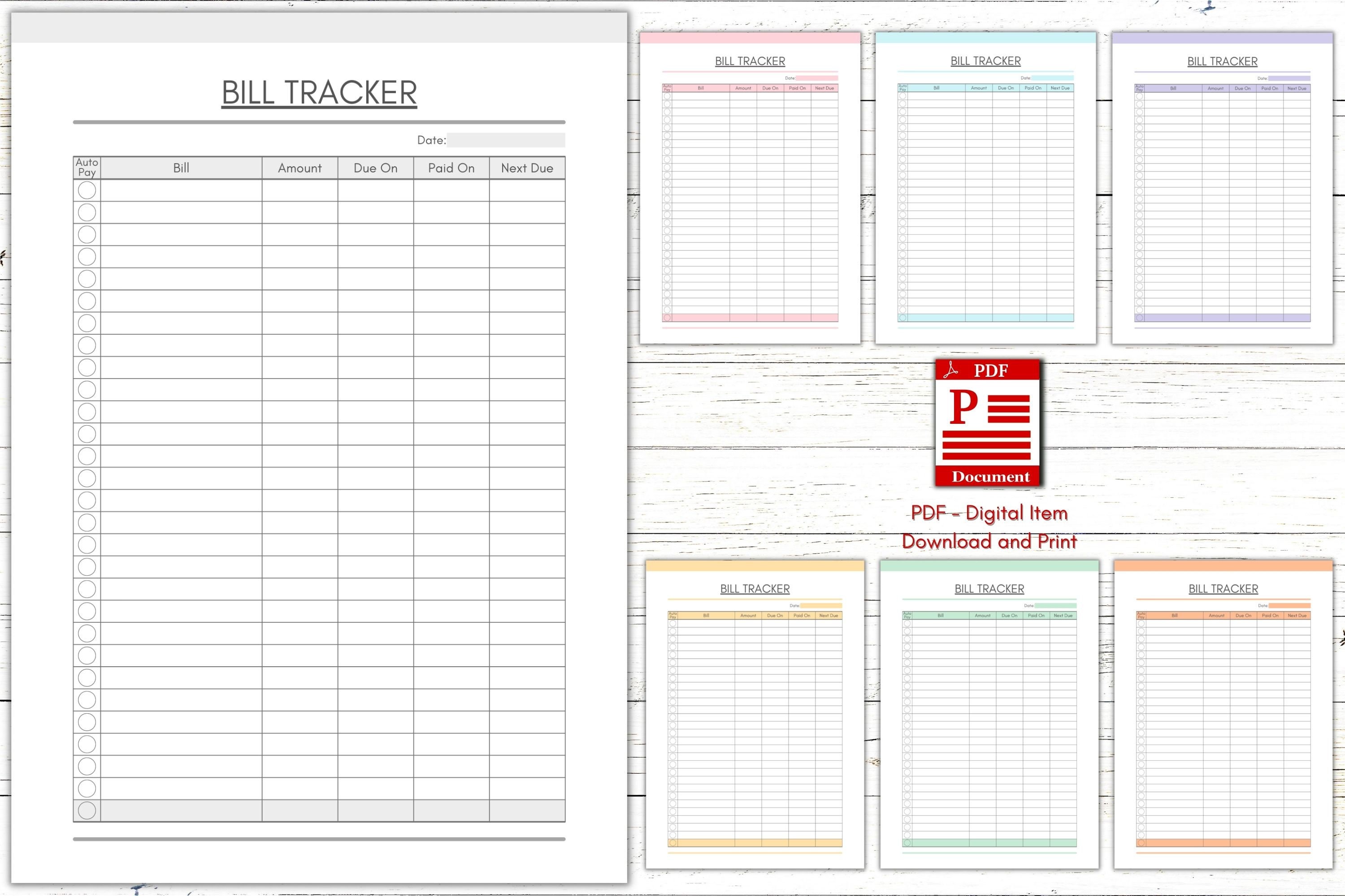 Printable Bill Payment Sheet, Monthly Bills Record, Bill Tracking Sheet ...