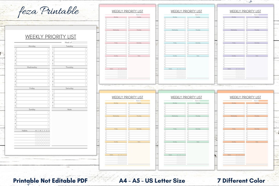 Printable Priority List, Printable Weekly Priorities, Printable ...