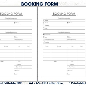 Printable Booking Form, Printable Service Form, Printable Client Form ...