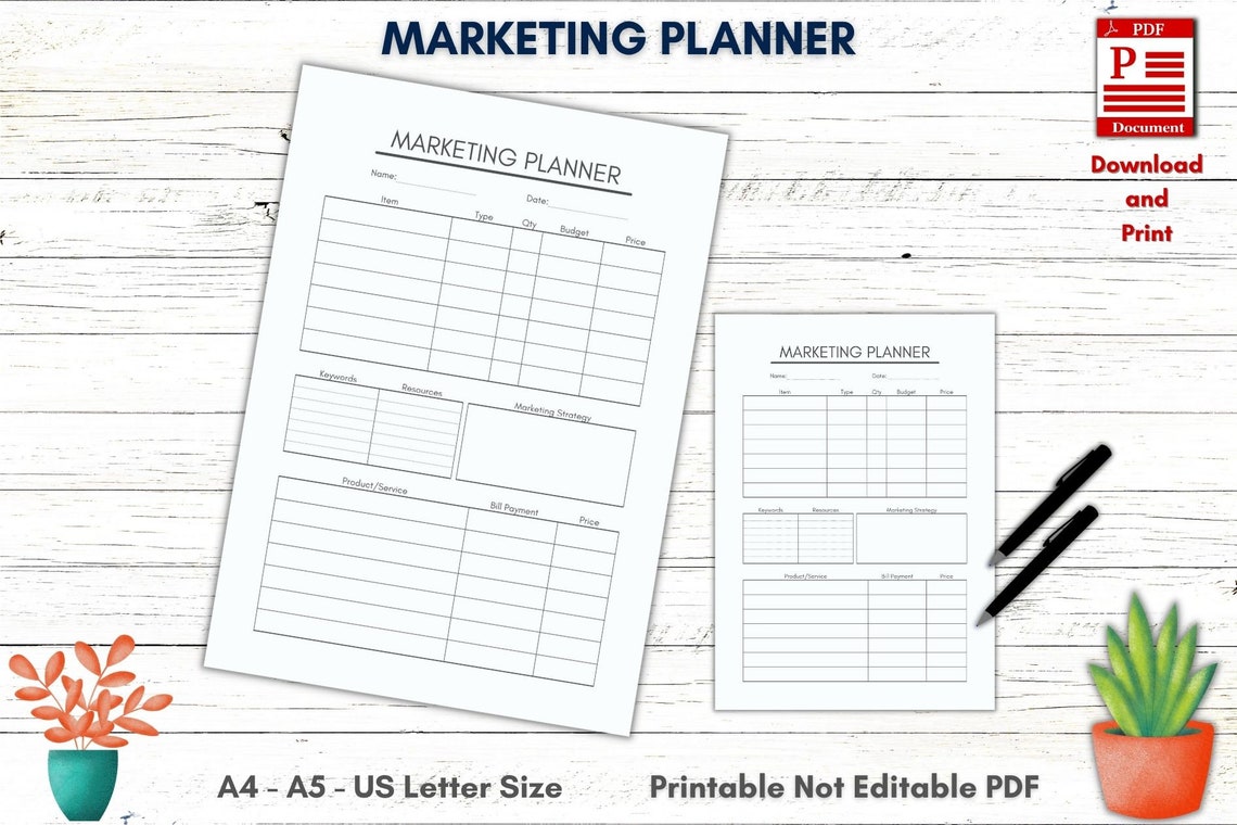 Printable Marketing Planner Printable Marketing Template | Etsy