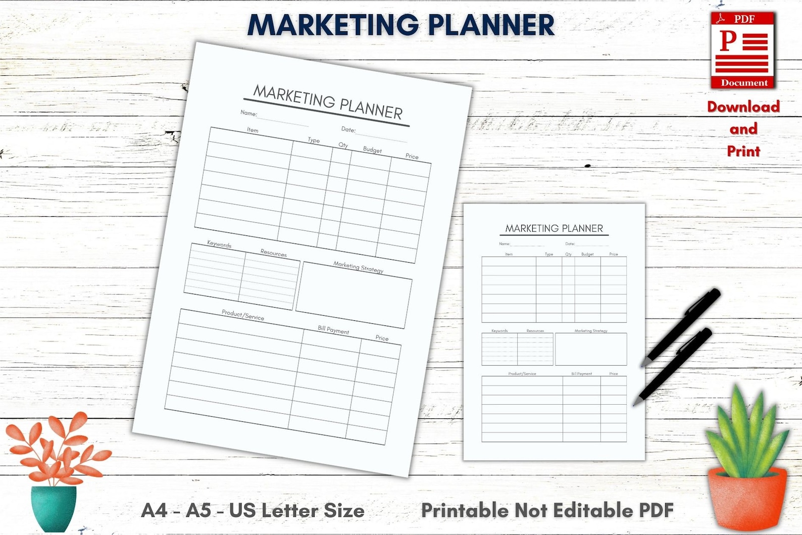 Printable Marketing Planner Printable Marketing Template | Etsy