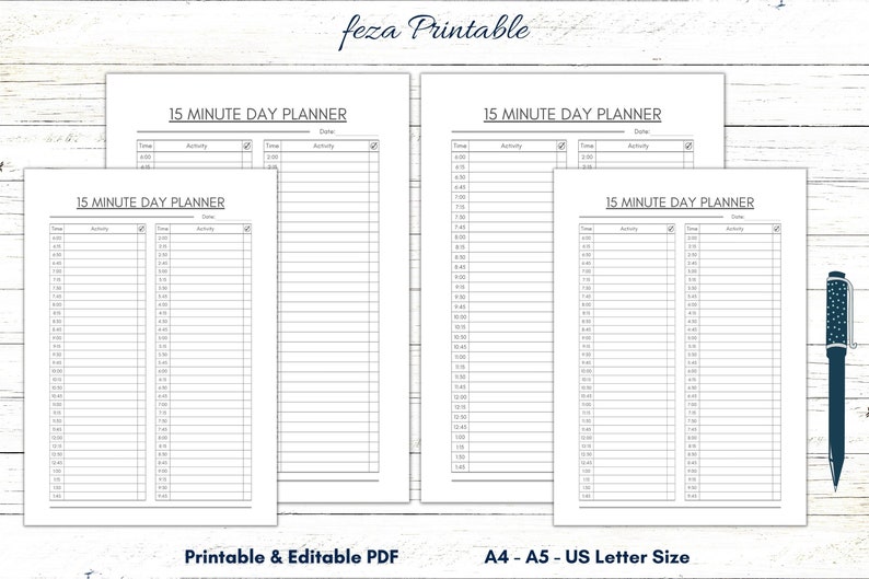 15 Minute Daily Planner Printable, Daily Planner Template Fillable, 15 ...