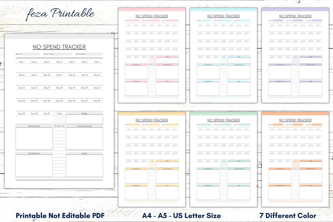 Printable No Spend Tracker, Printable No Spend Challenge, Printable ...