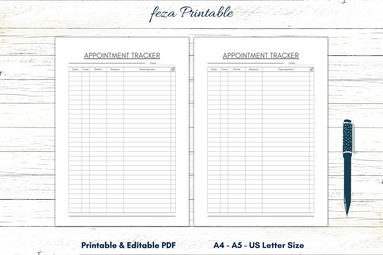 Appointment Tracker Template Printable, Appointment Book Editable ...