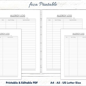 Allergy Tracker Printable, Allergy List Editable, Allergy Log Template ...