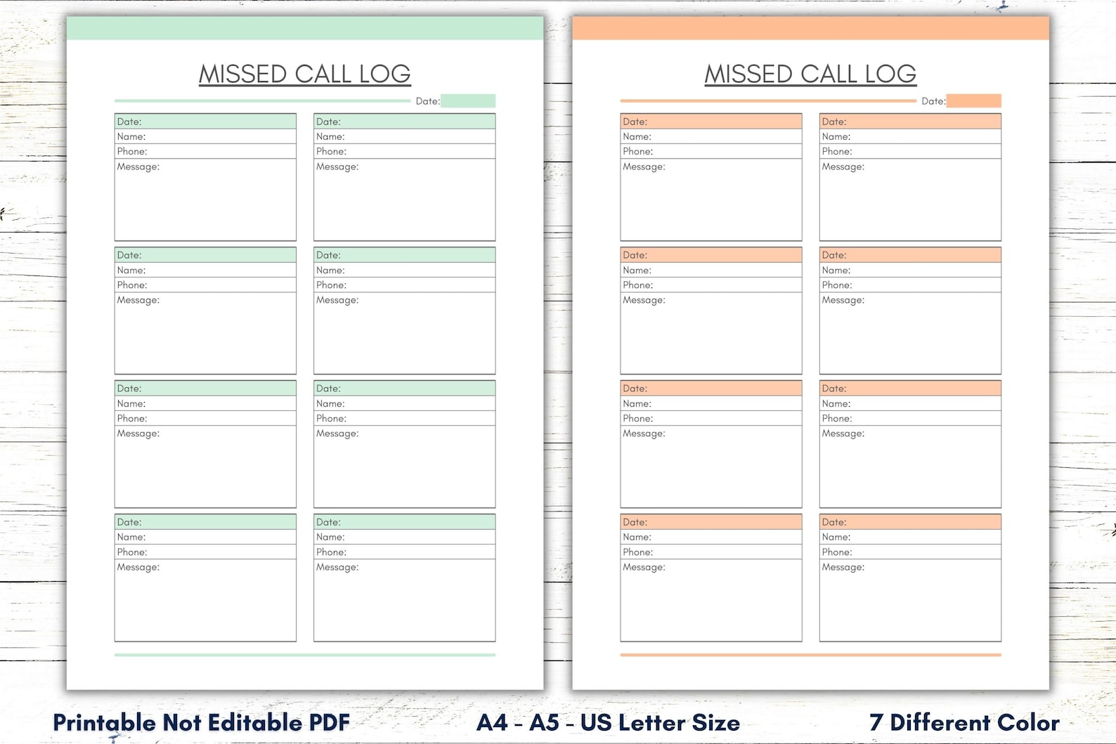 Printable Missed Call Log Template, A4 A5 US Letter (PDF) - Etsy