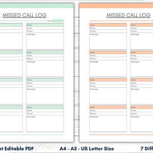 Printable Missed Call Log Template, A4 A5 US Letter (PDF) - Etsy