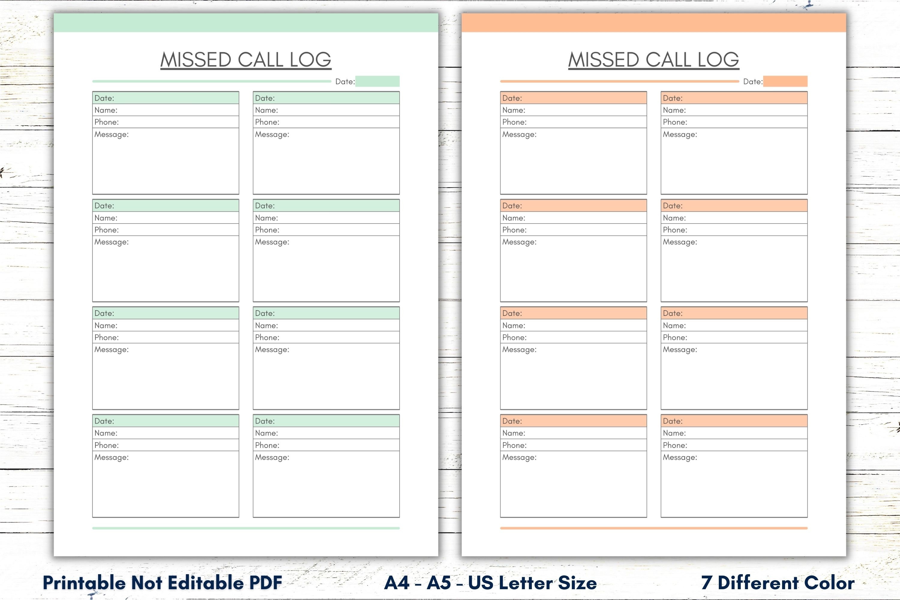 Printable Missed Call Log Template, A4 A5 US Letter (PDF) - Etsy