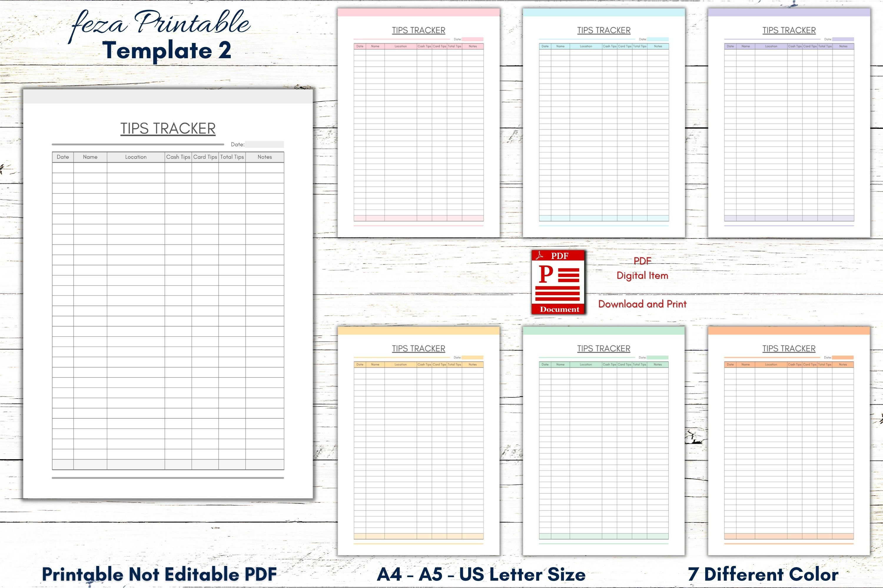 Printable Hours and Tips Tracker, Cash Tips Tracker, Card Tips Tracker ...
