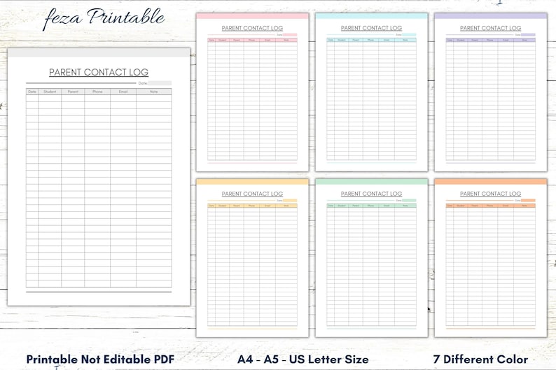 Student Parent Contact List Template Printable, Teacher Parent Contact ...