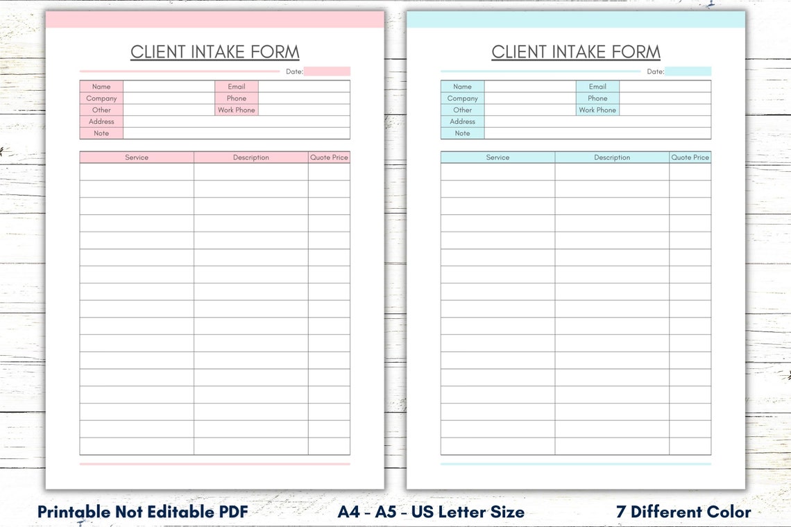 Printable Client Intake Form, Client Service List, Business New Client ...