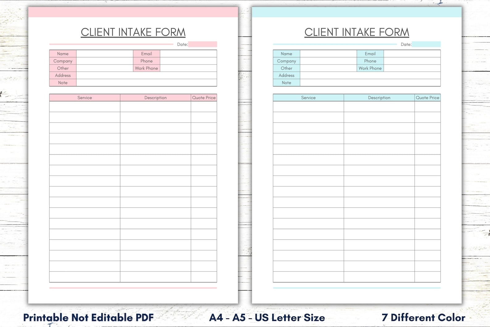 Printable Client Intake Form, Client Service List, Business New Client ...