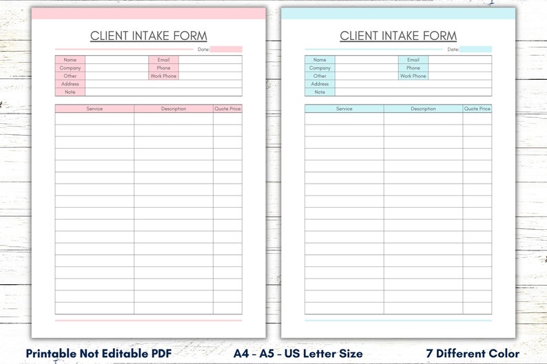 Printable Client Intake Form, Client Service List, Business New Client ...